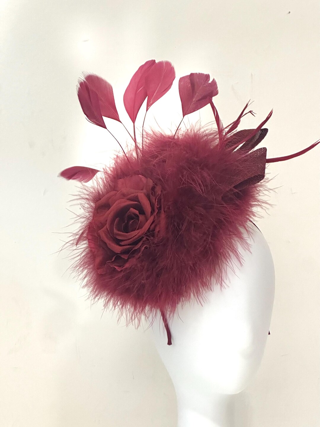 Burgundy Fascinator Hat, Deep Red Wine Fascinate Hat, Church Wedding ...