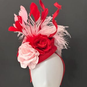 Pink Red Derby Fascinator Hat, Kentucky Derby Hat, Pink Red Roses ...