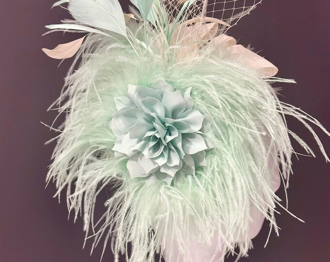 Wedding Fascinator Hat, Mint Fascinator Hat, Pale Mint Feather Hat ...