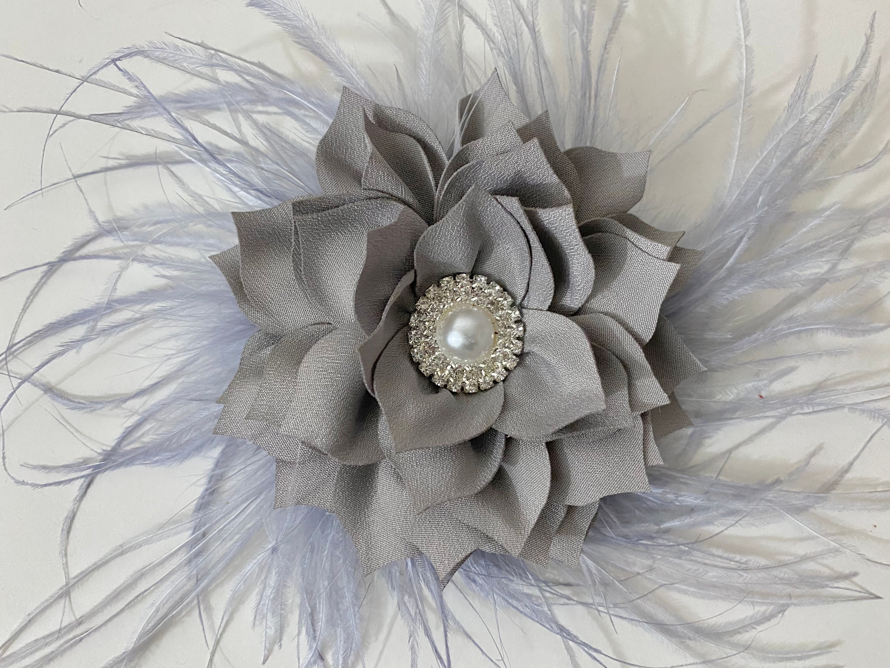 Silver Fascinator Hair Clip, Silver Grey Feather Clip, Silver Wedding ...