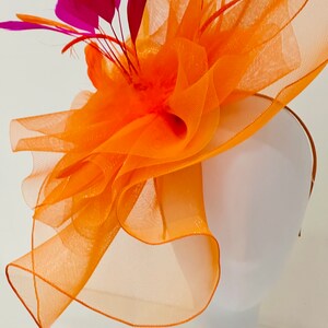 Pink Orange Derby Fascinator Hat, Big Sheer Derby Hat, Orange Pink ...