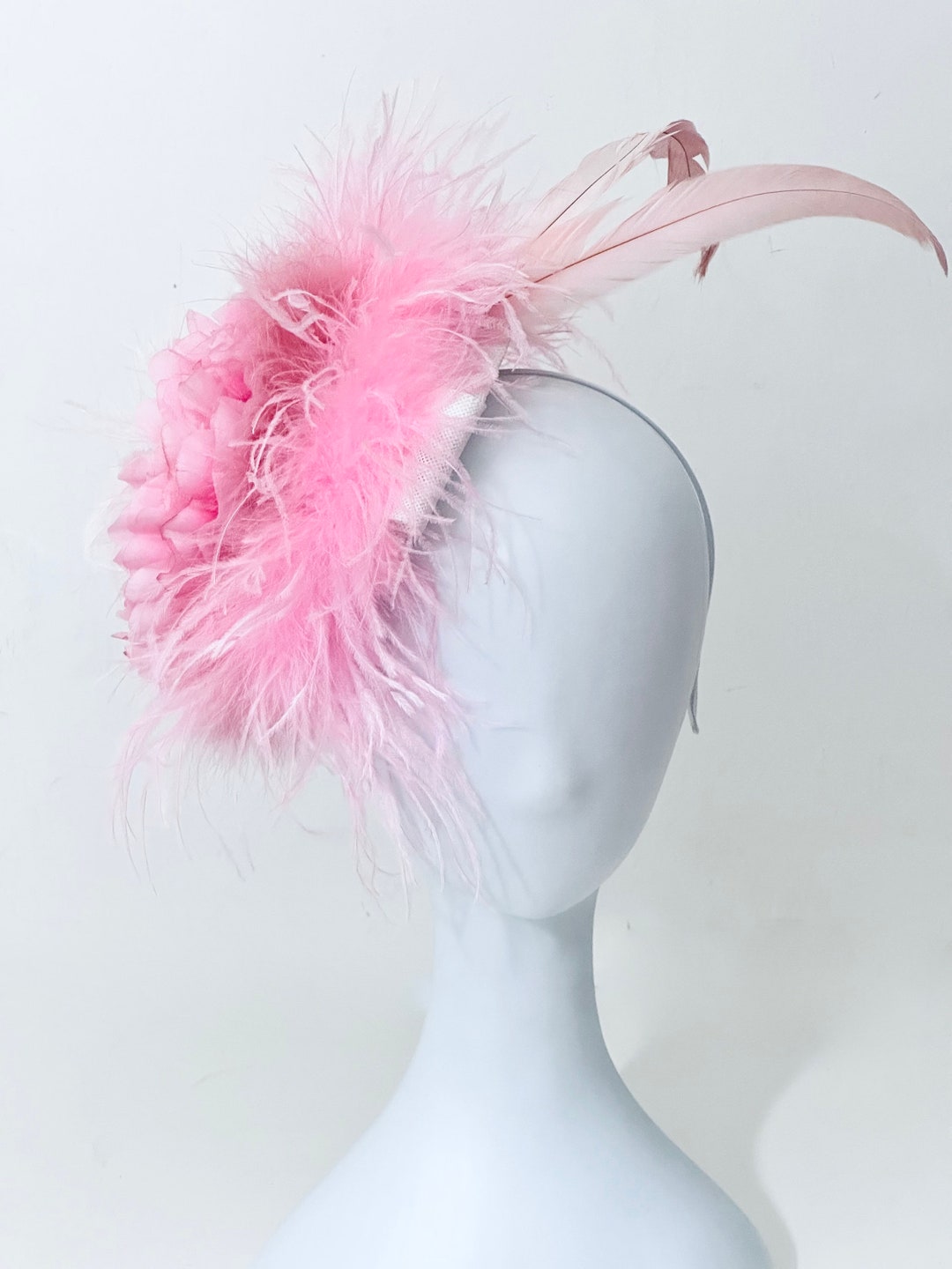 Pink Feather Hat, Kentucky Derby Fascinator Hat, Church Derby Hat ...