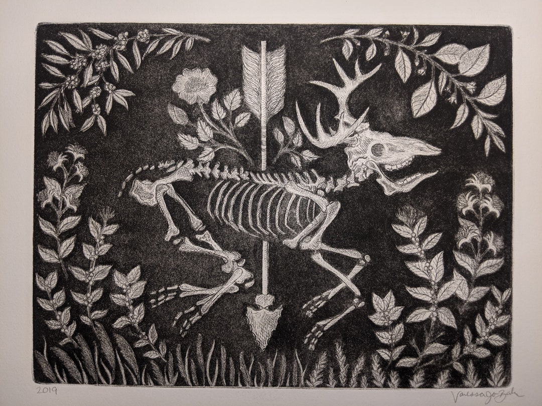 Deer Skeleton Print - Copper Etching and Aquatint - Etsy