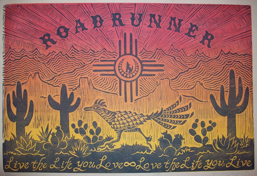 Road Runner ~ Linocut Block Relief Print - Etsy