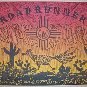 Road Runner ~ Linocut Block Relief Print - Etsy