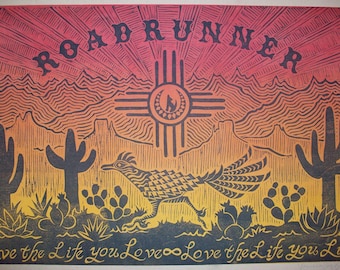 Road Runner Linocut Block Relief Print - Etsy