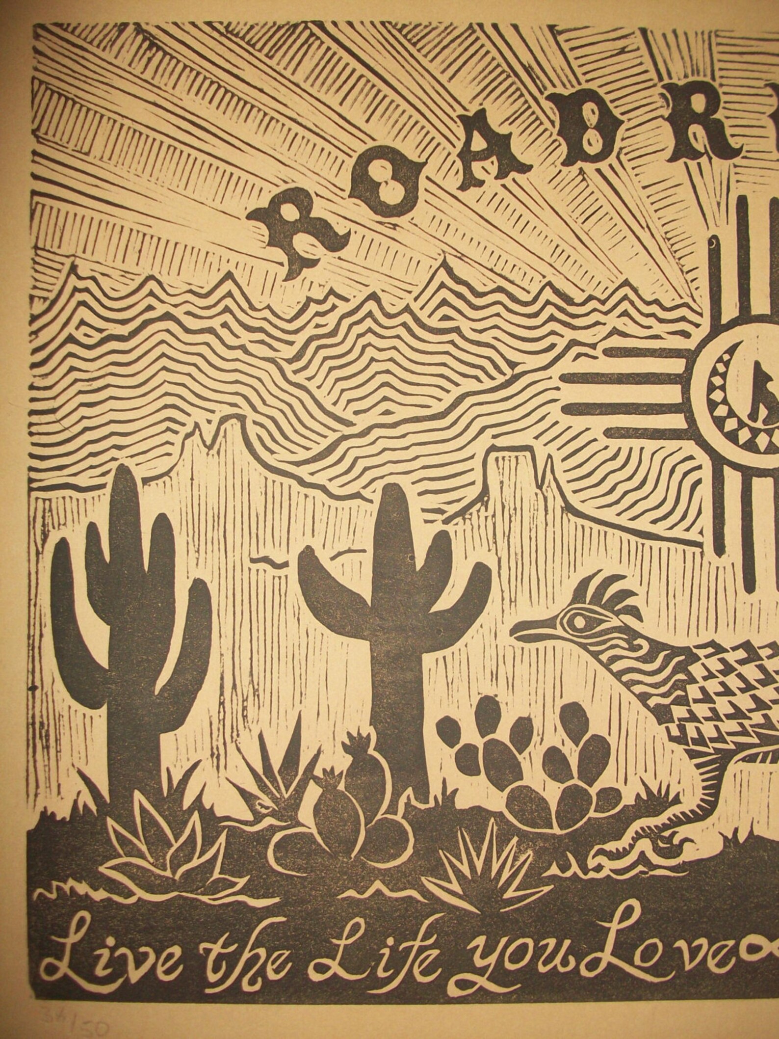 Road Runner ~ Linocut Block Relief Print - Etsy