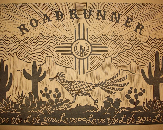 Road Runner Linocut Block Relief Print - Etsy