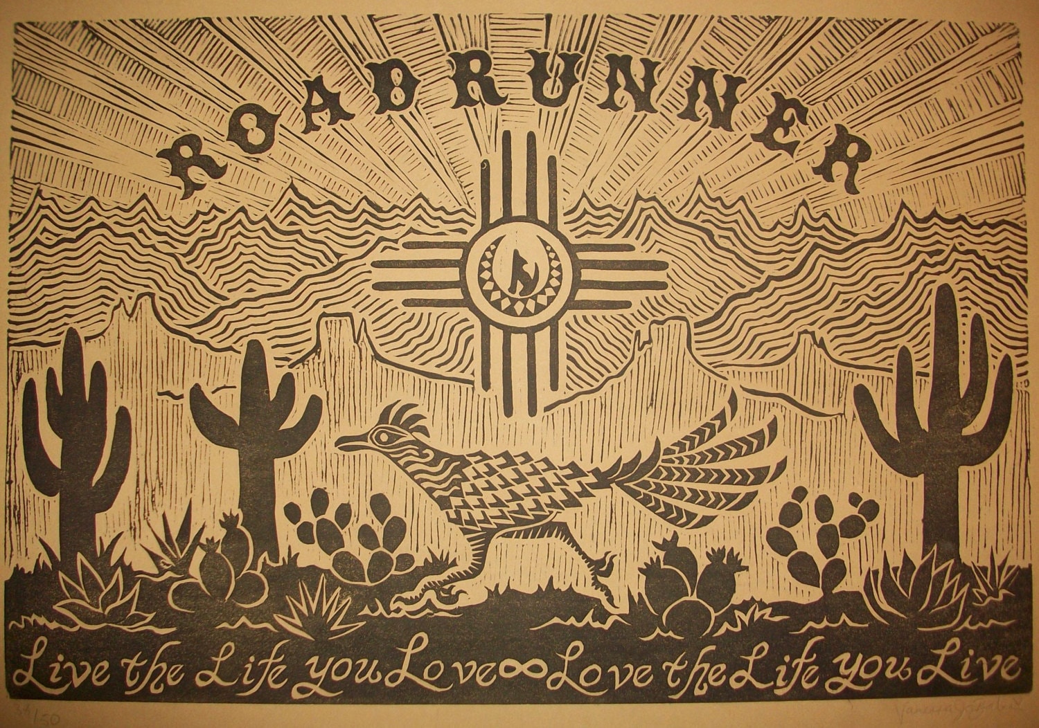 Road Runner ~ Linocut Block Relief Print - Etsy