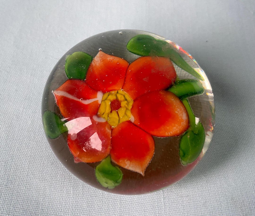 Red Flower Paperweight Glass Flower Paperweight - Etsy