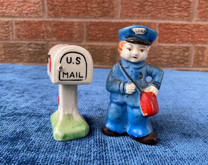 Letter Carrier Salt Shaker Mailman and Mail Box Salt and Pepper Shakers ...