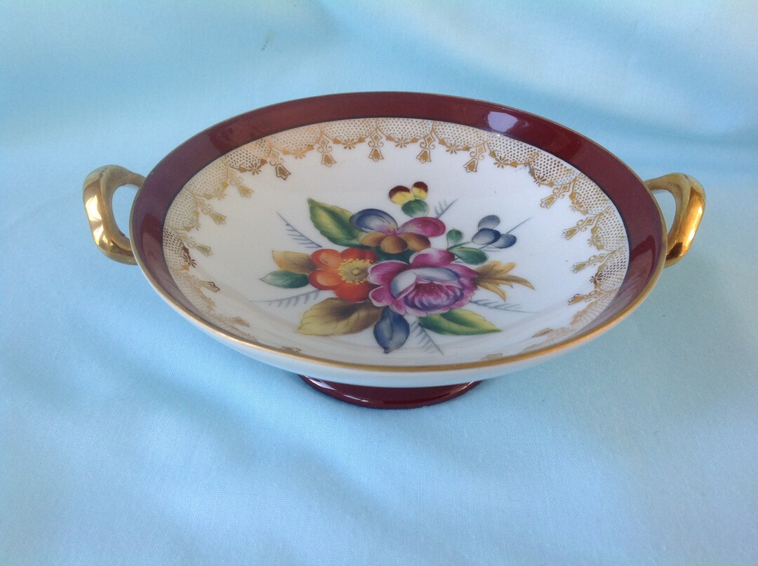 Noritake Hand Painted Pedestal Small Bowl Floral Nappy Floral Compote ...