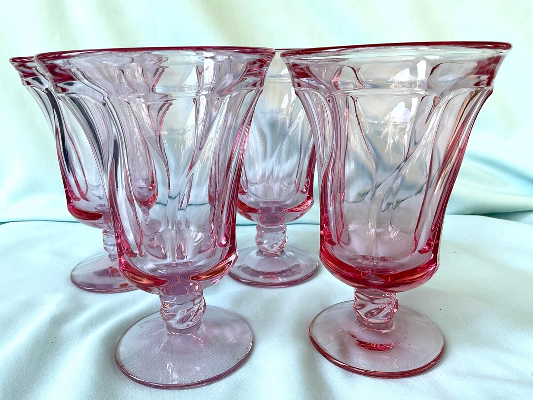 Pink Fostoria Jamestown Stemware Water or Wine Goblet Pink Swirl ...