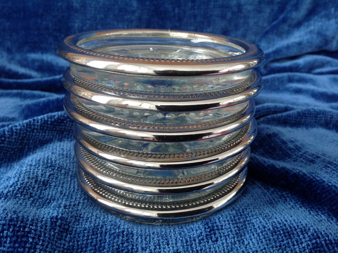 Silver and Glass Coasters Set of 6 Silver Plate Coasters - Etsy