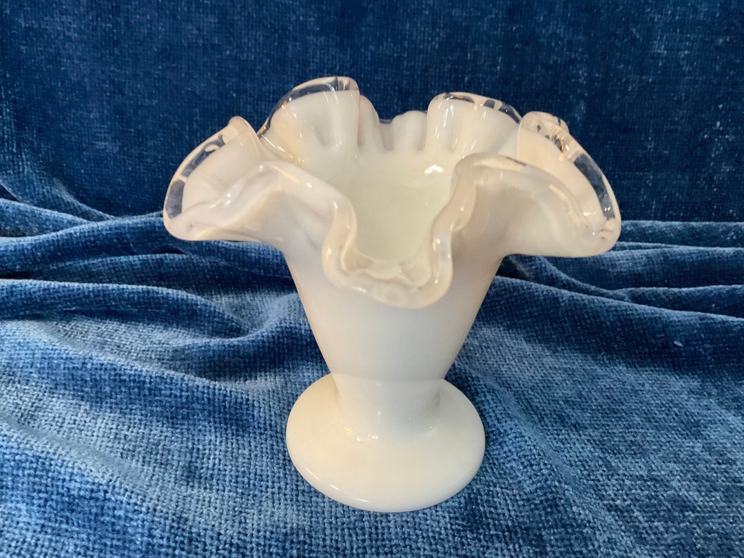 Silver Crest Vase Milk Glass Vase 4" Fenton White Vase - Etsy