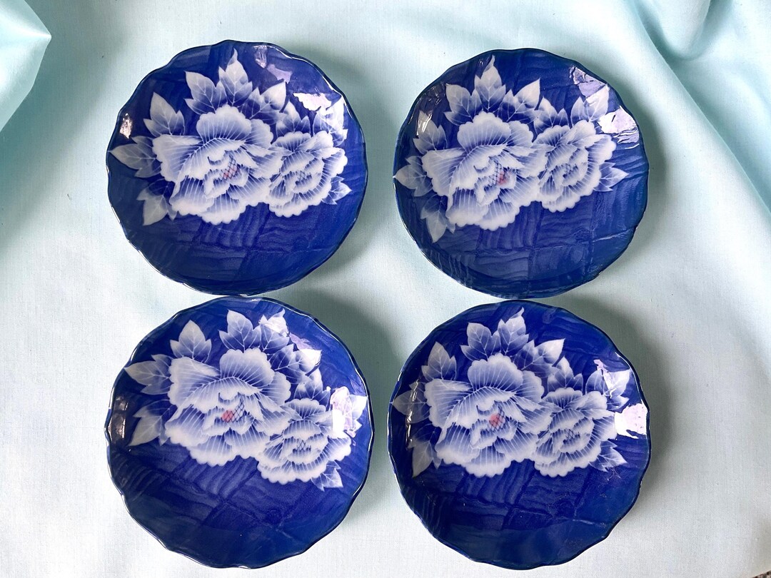 Blue Plates White Christmas Rose Small Shallow Plates Blue Magnolia ...