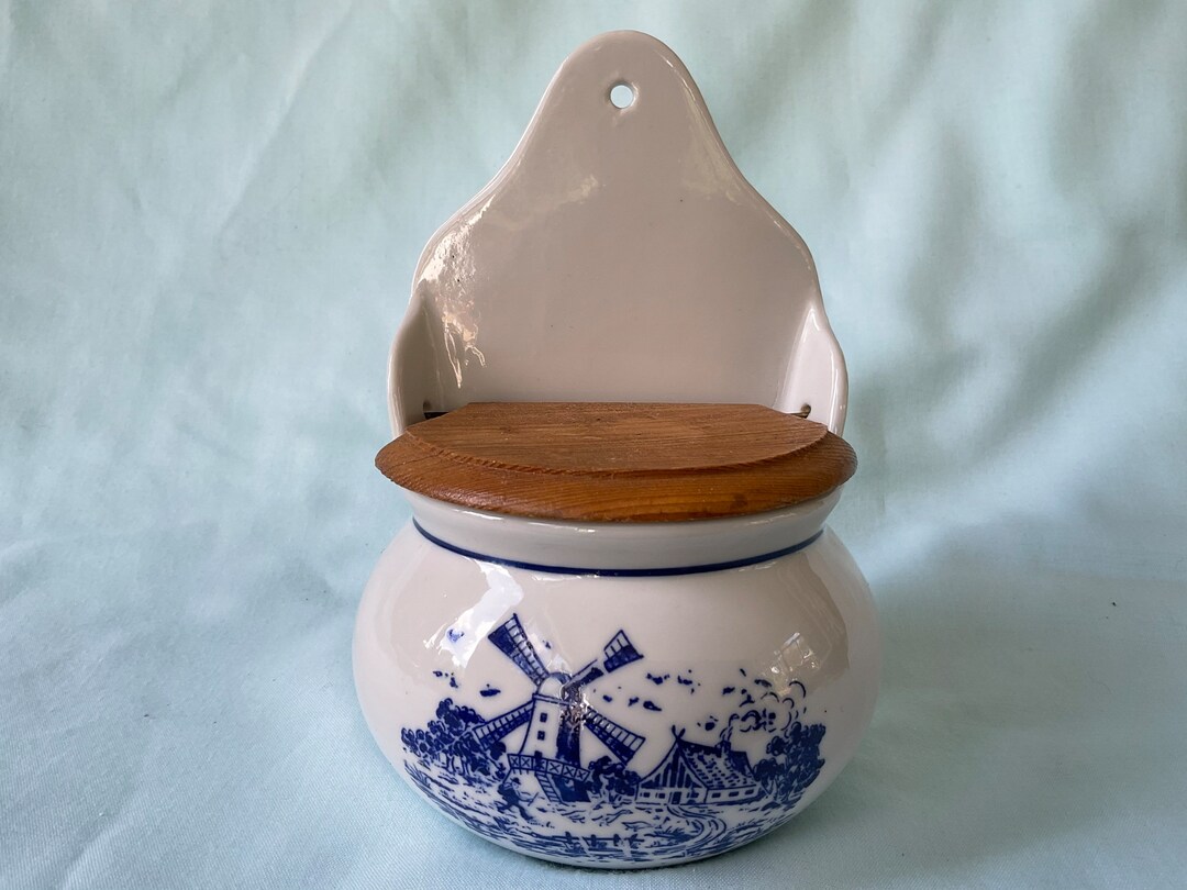 Blue Delft Salt Box Wall Pocket Windmill Planter - Etsy