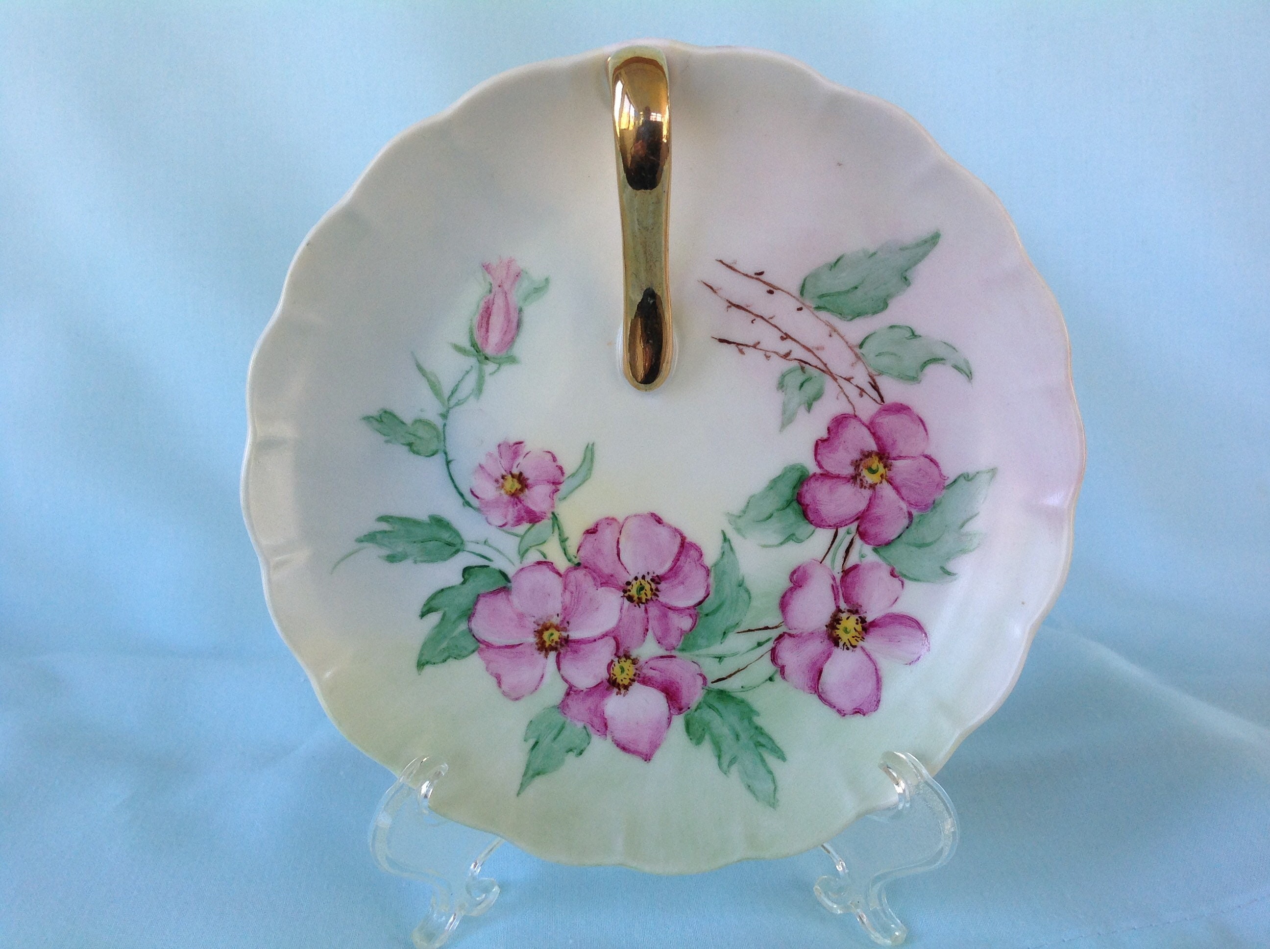 Rose Flowers Hand Painted Lemon Plate Japan Handled Floral | Etsy