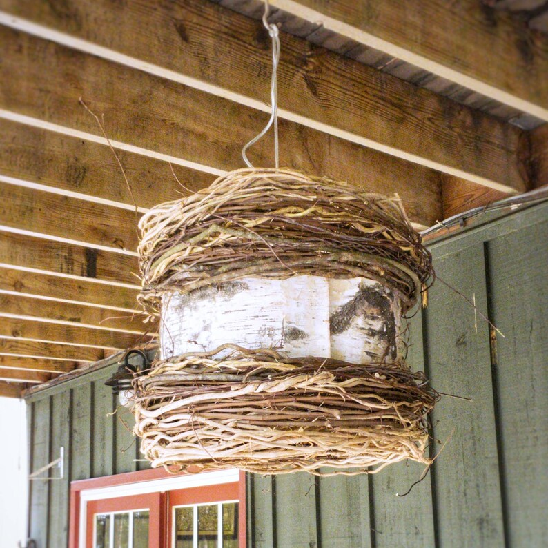 Rustic Birch Bark Pendant Light | Twig Lighting | Cabin Lighting ...