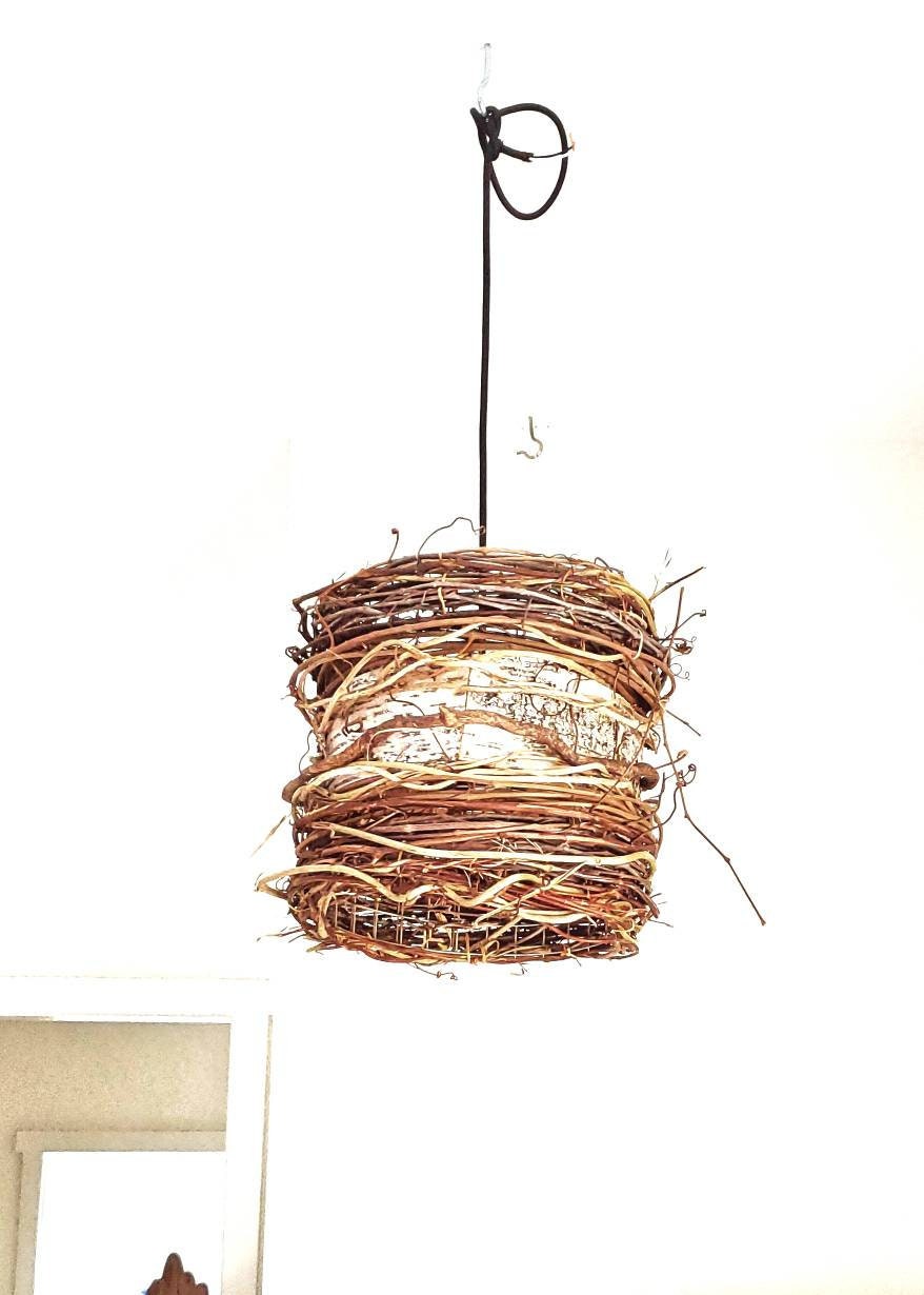 Rustic Birch Bark Pendant Light Twig Lighting Cabin Lighting Organic ...
