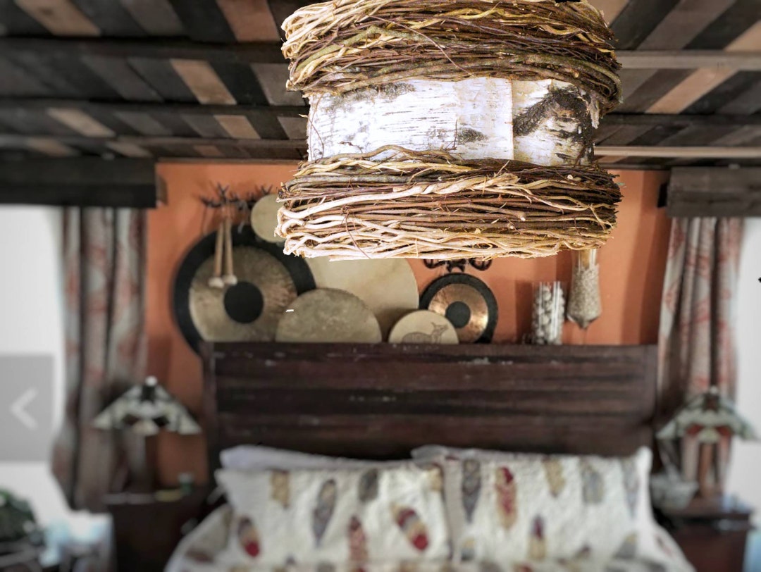 Rustic Birch Bark Pendant Light | Twig Lighting | Cabin Lighting ...