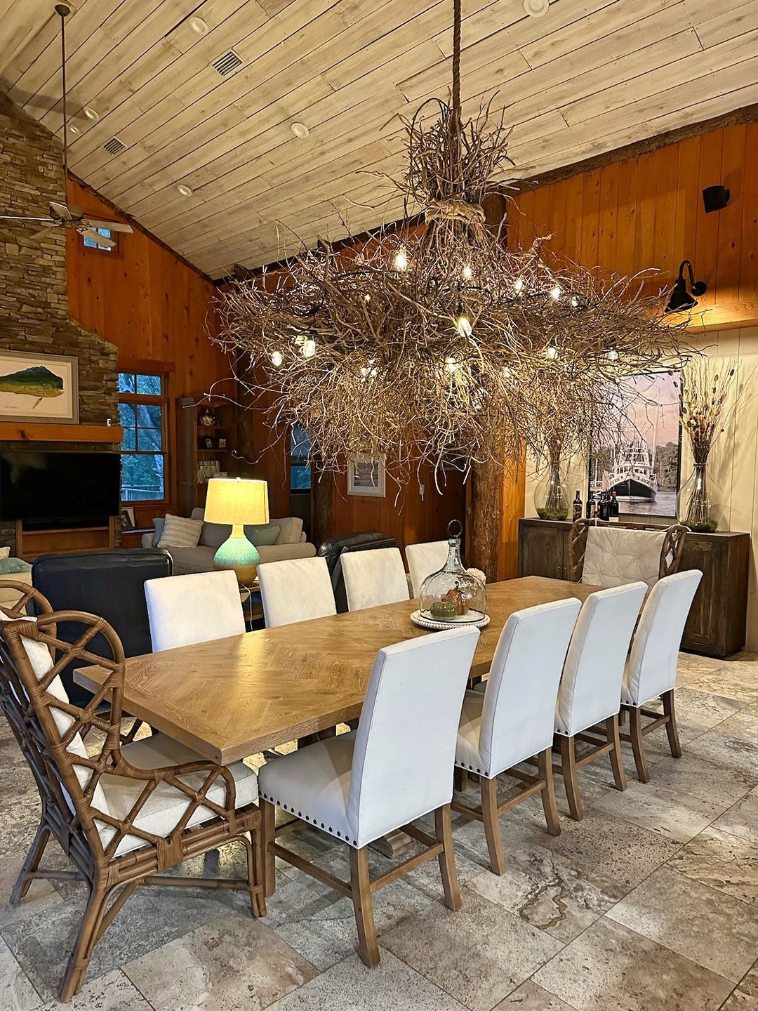 Rustic Wood Chandelier, Farmhouse Rustic Lighting, Large Dining Room ...
