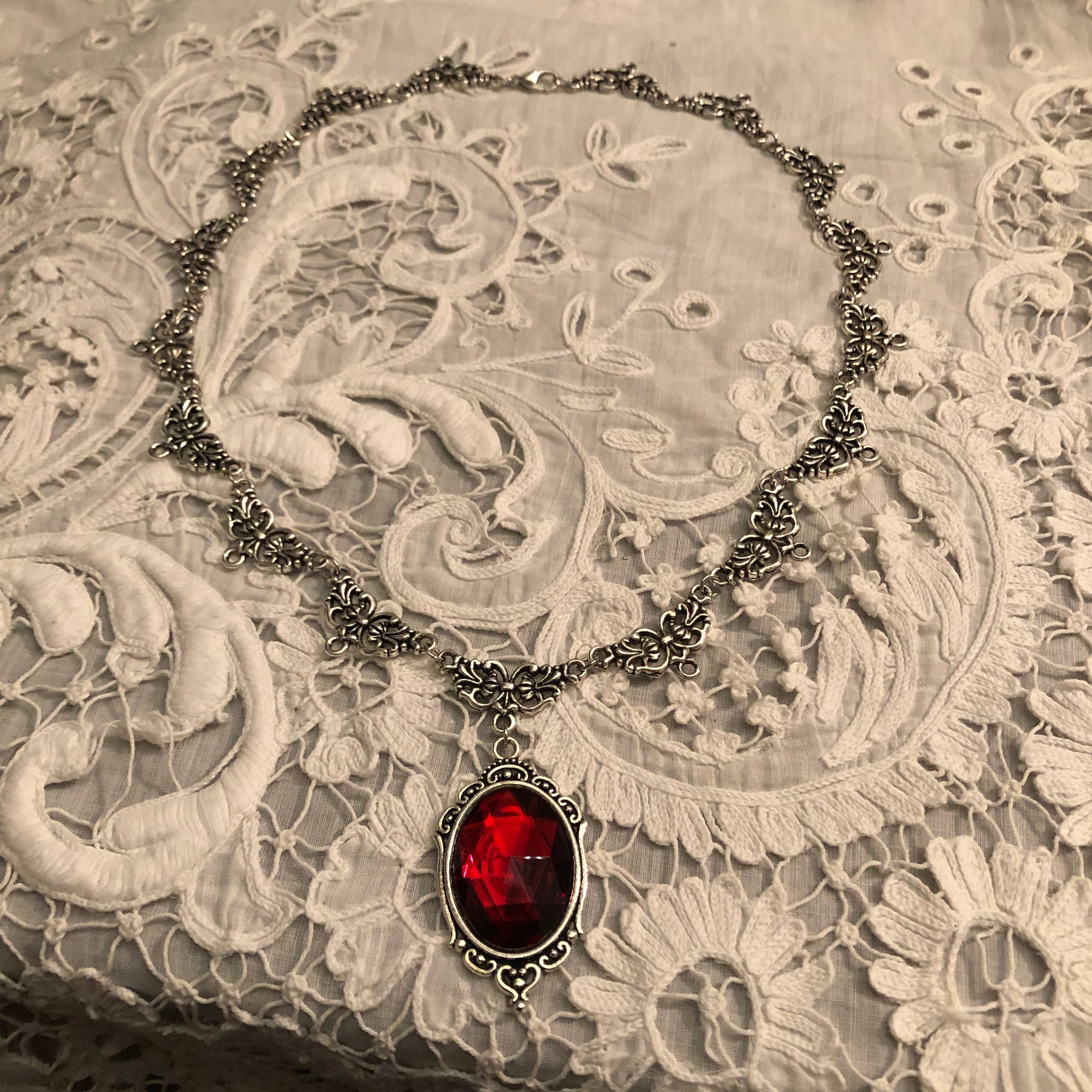 CHARLOTTE Filigree VICTORIAN Style Red Acrylic Crystal Silver - Etsy