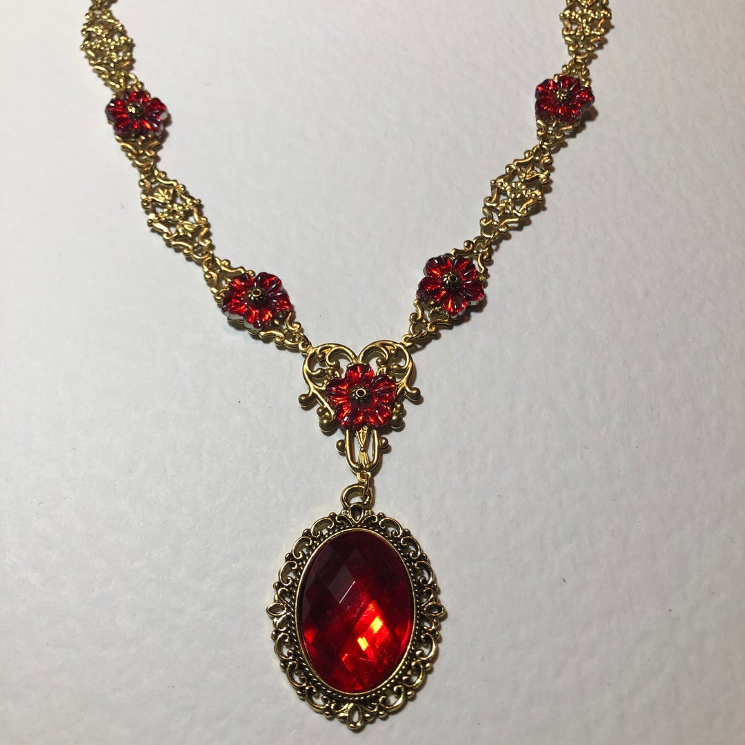 VICTORIAN Style Flower Filigree BRIGHT RED Acrylic Crystal Flowers ...
