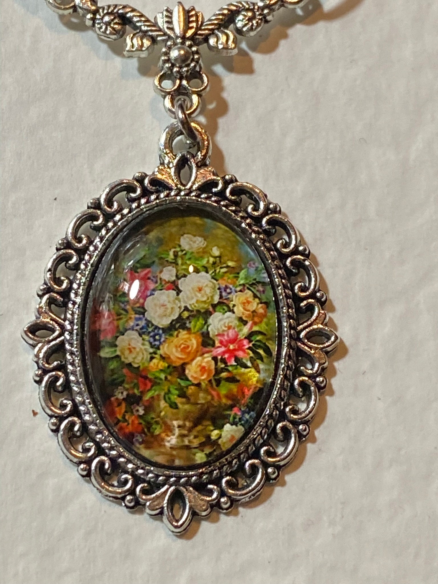 FLORAL Cameo Filigree VICTORIAN Style Green GLASS Silver - Etsy