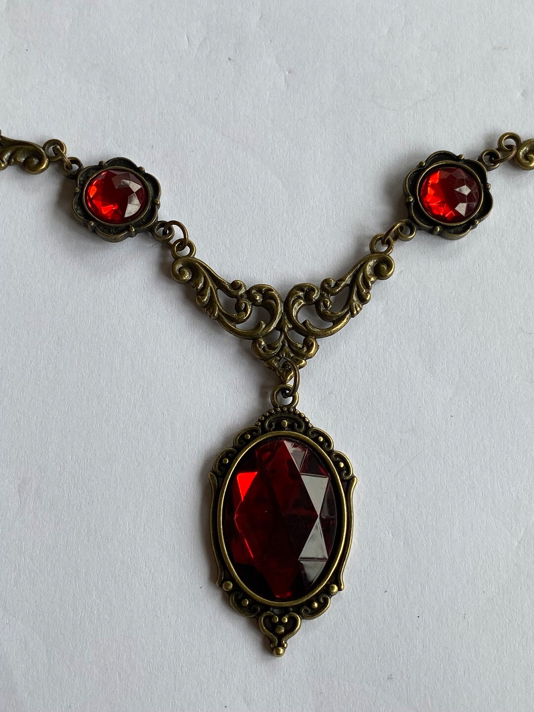 Dark Gold Plated bronze Colour REGAL Filigree VICTORIAN Style Red ...