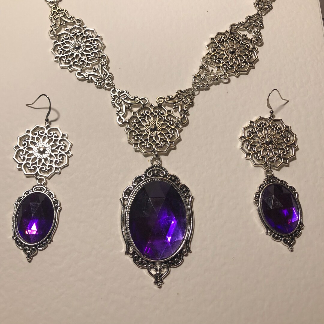 GRAND Filigree VICTORIAN Style Purple Acrylic Silver Plated - Etsy
