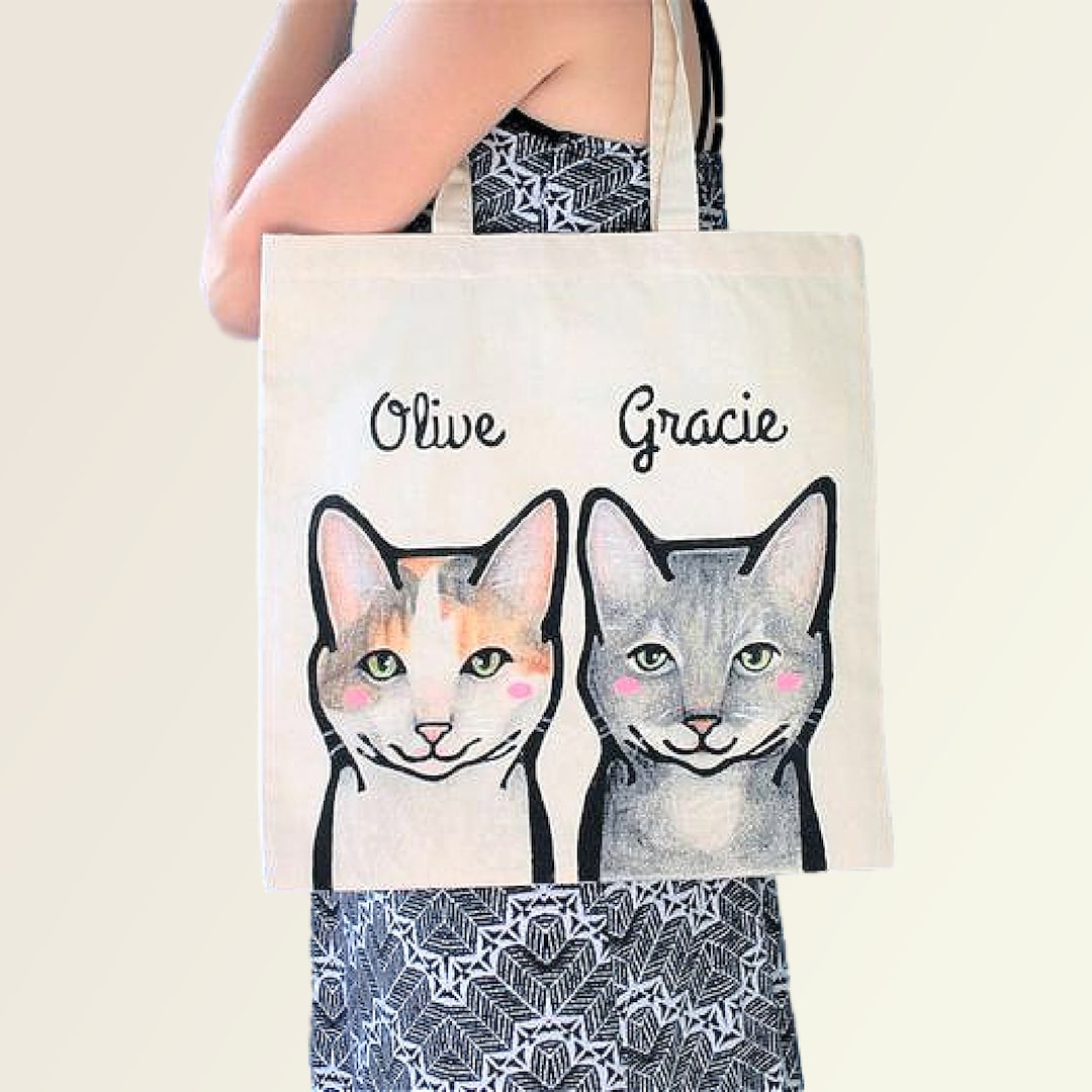 Personalized Pet Tote Bag. Eco Friendly Canvas Tote. Custom Cat and Dog ...