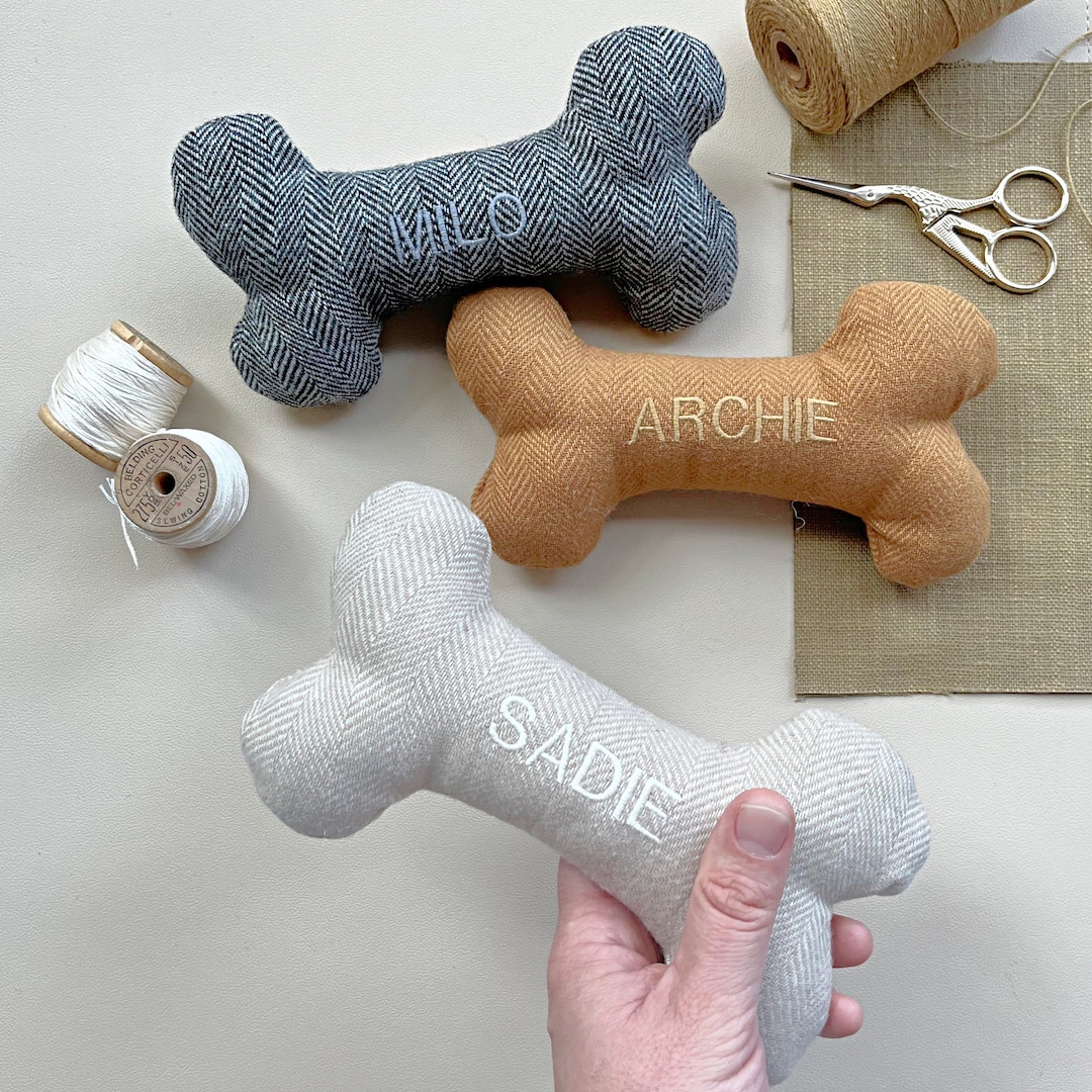 Embroidered Dog Bone Toy: Personalized Wool Blend Puppy Gift - Etsy
