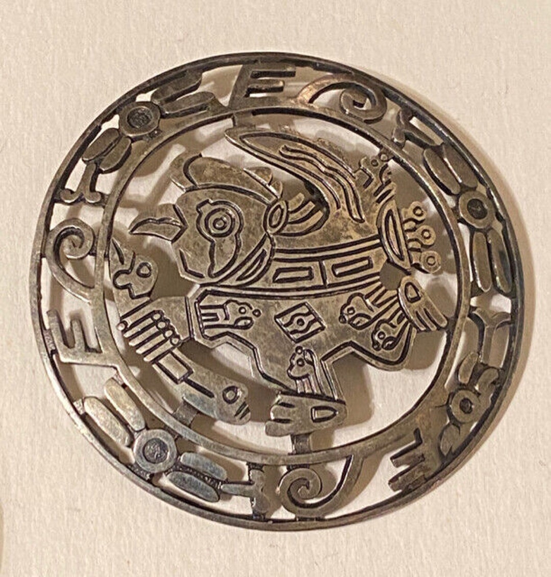 Vintage Aztec Mayan Sterling Silver Brooch Signed GC - Etsy