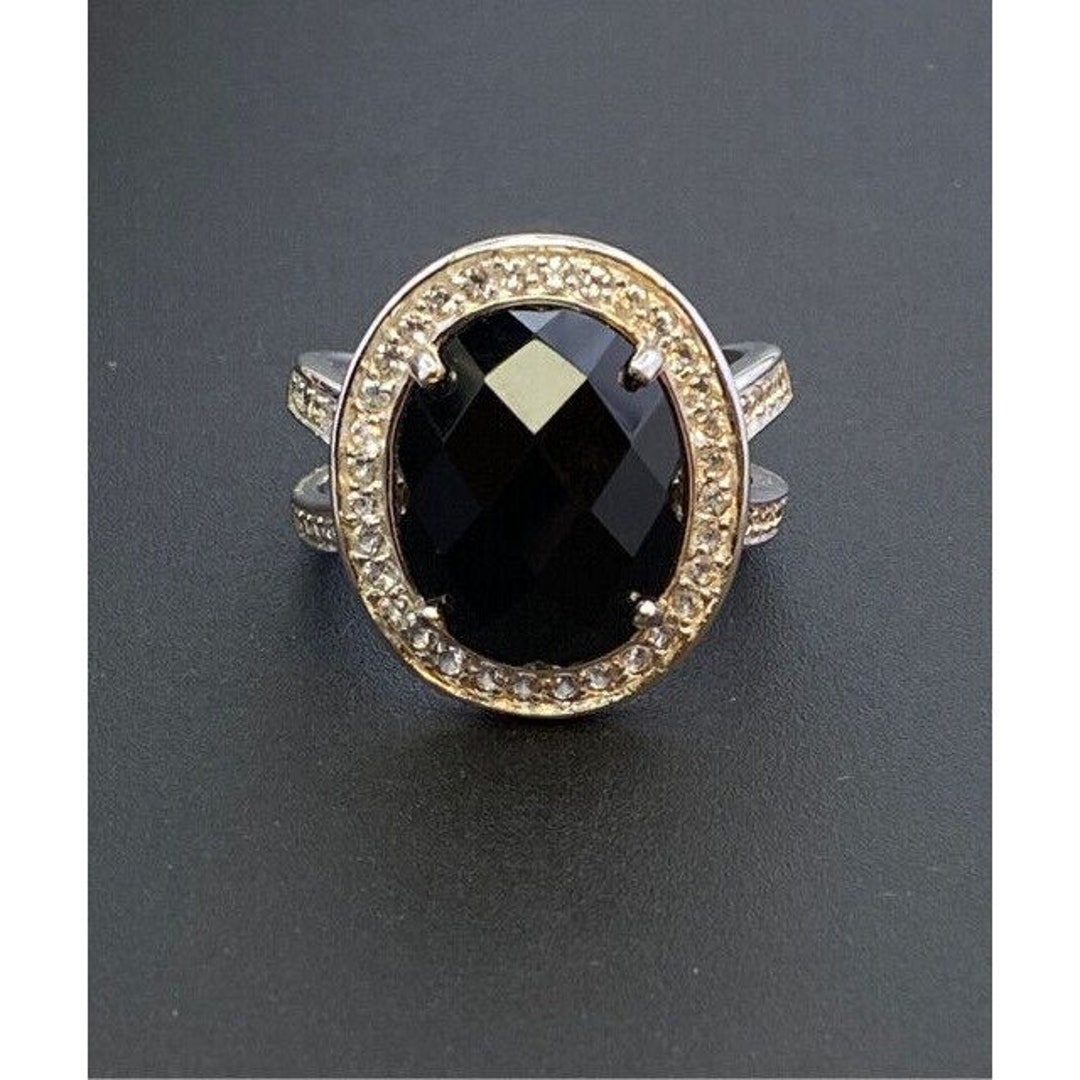 BBJ Sterling Silver Black Onyx & White Zircon Ring Size 9 - Etsy