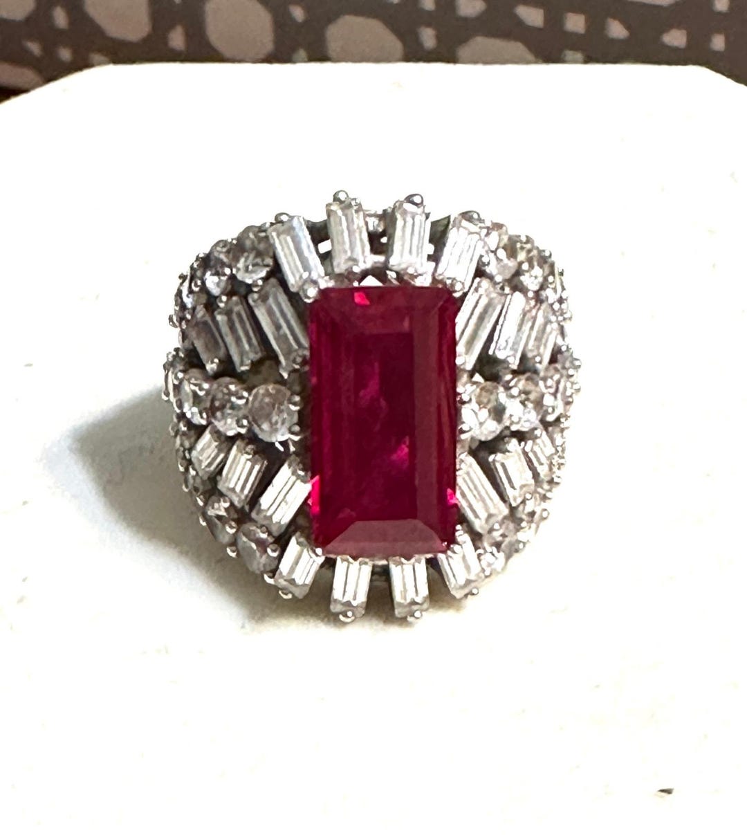 Charles Winston Lab Created Ruby & Diamond Simulant Rhodium Over Silver ...