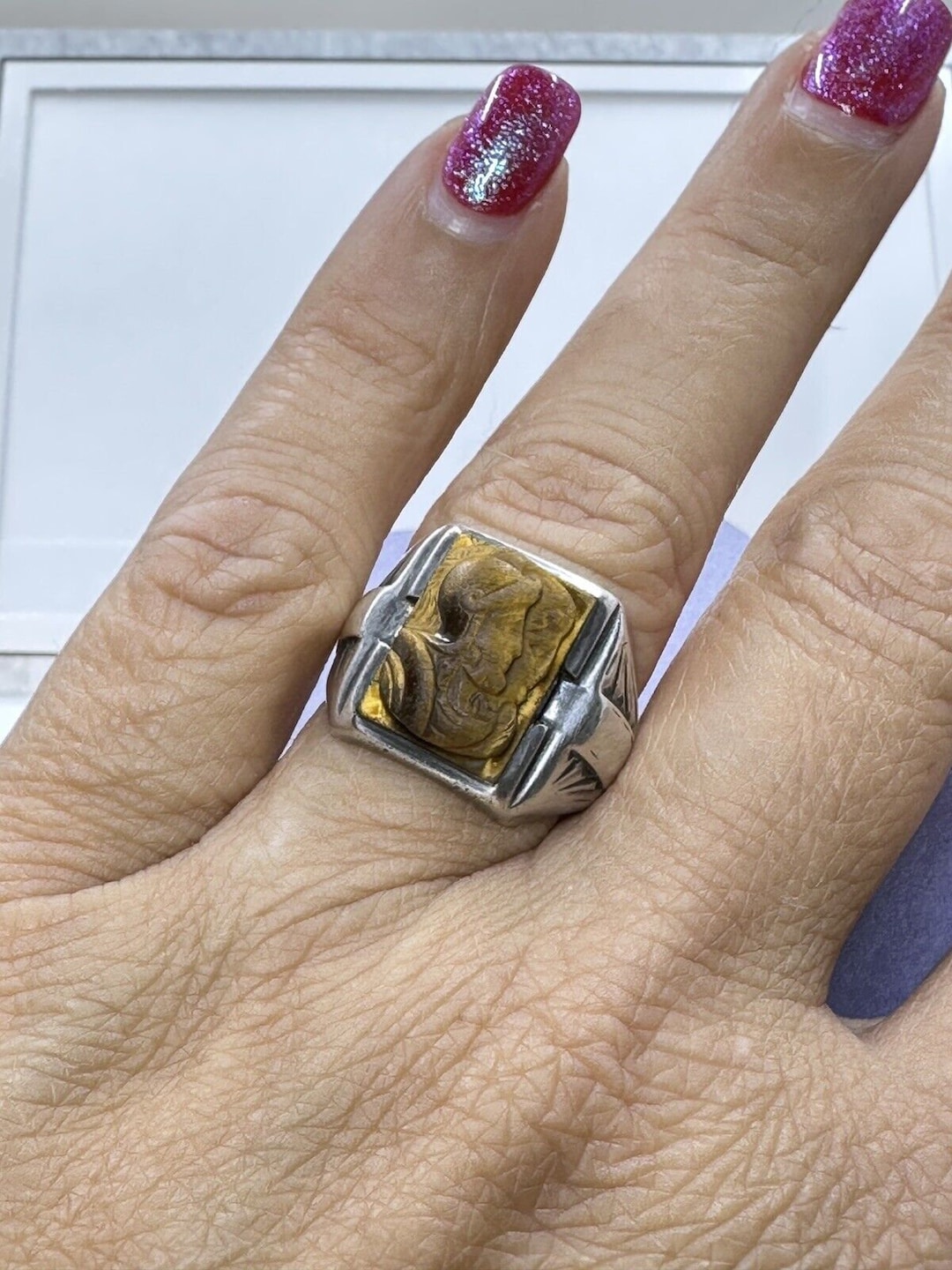 Vintage Art Deco Sterling Silver Tiger Eye Roman Soldier Trojan Ring ...