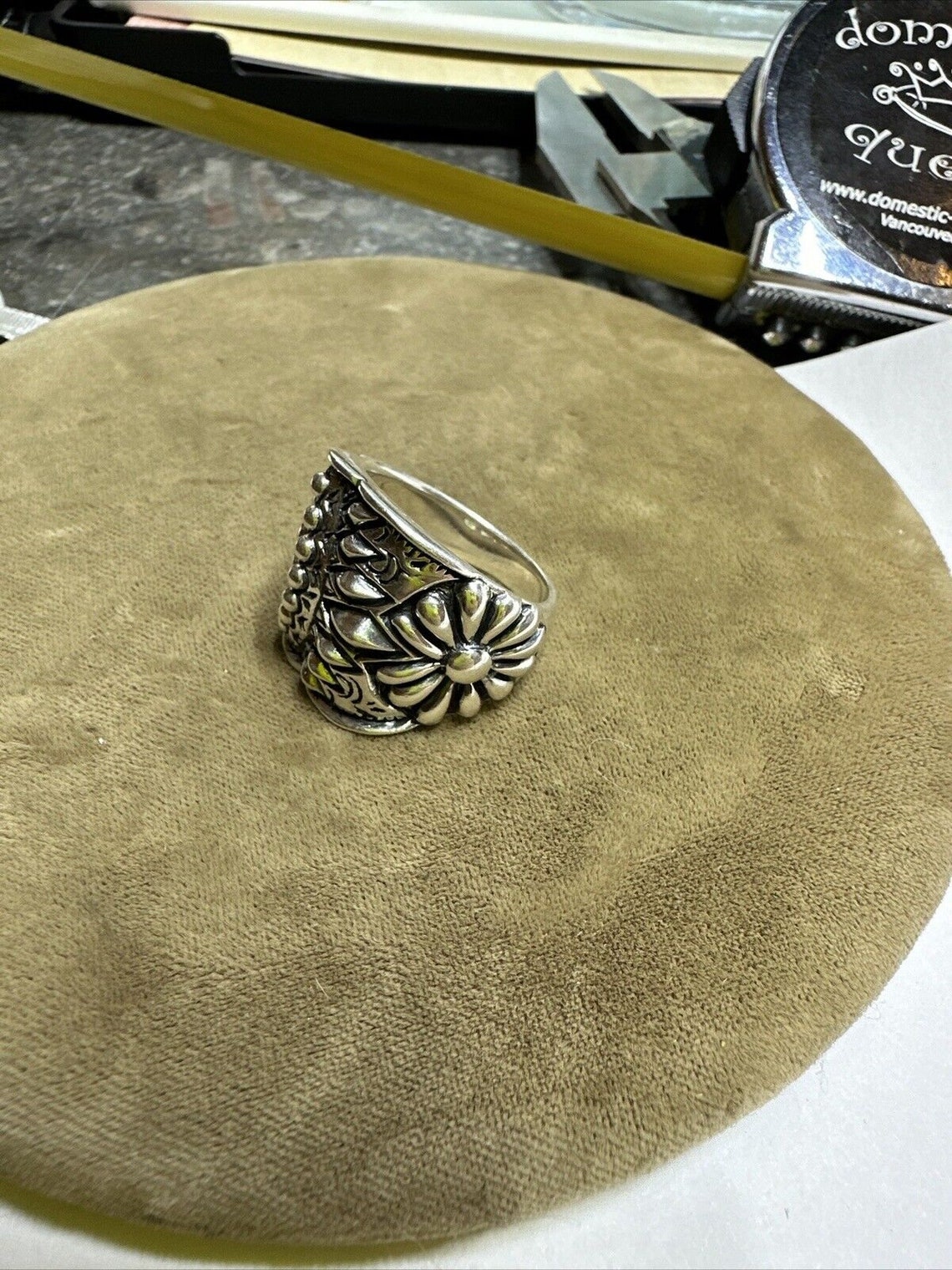 BBJ Sterling Silver Wide Floral Repousse Ring Size 8 3/4 - Etsy