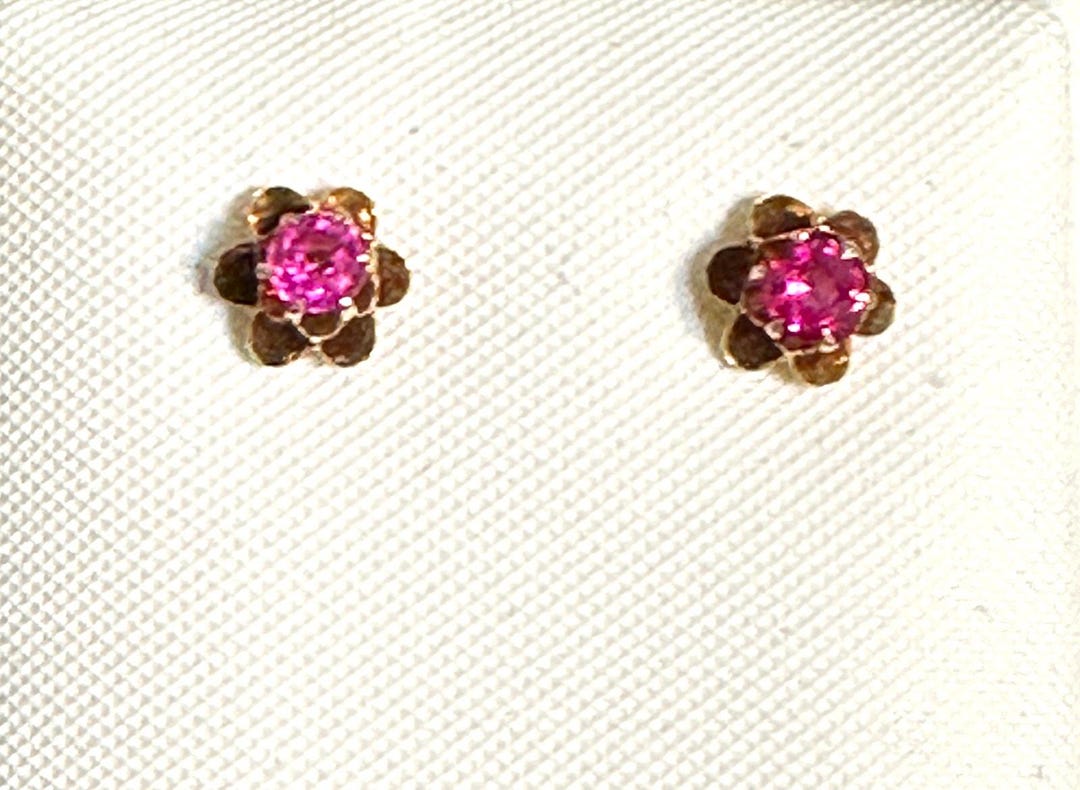 Vintage 14k Yellow Gold Ruby Belcher Mount Screw Back Stud Pierced ...