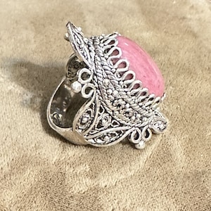 Signed DGS Turkey Sterling Silver 925 Pink Rhodonite Oval Filigree Ring ...