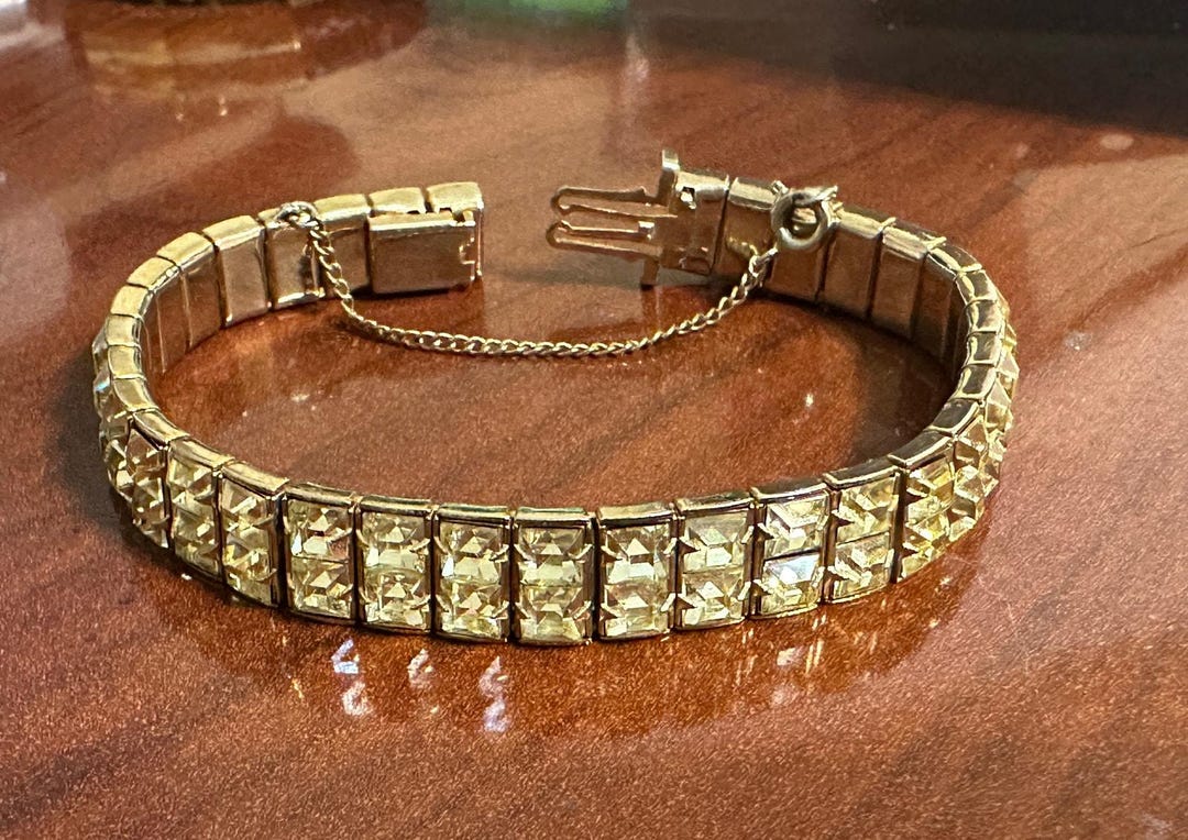 Vintage Art Deco Double Row Yellow Square Cut Stones 7” - Etsy