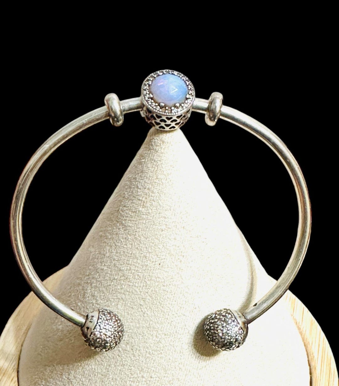 Pandora Sterling Silver Open Bangle Bracelet Opalescent Pink Radiant ...