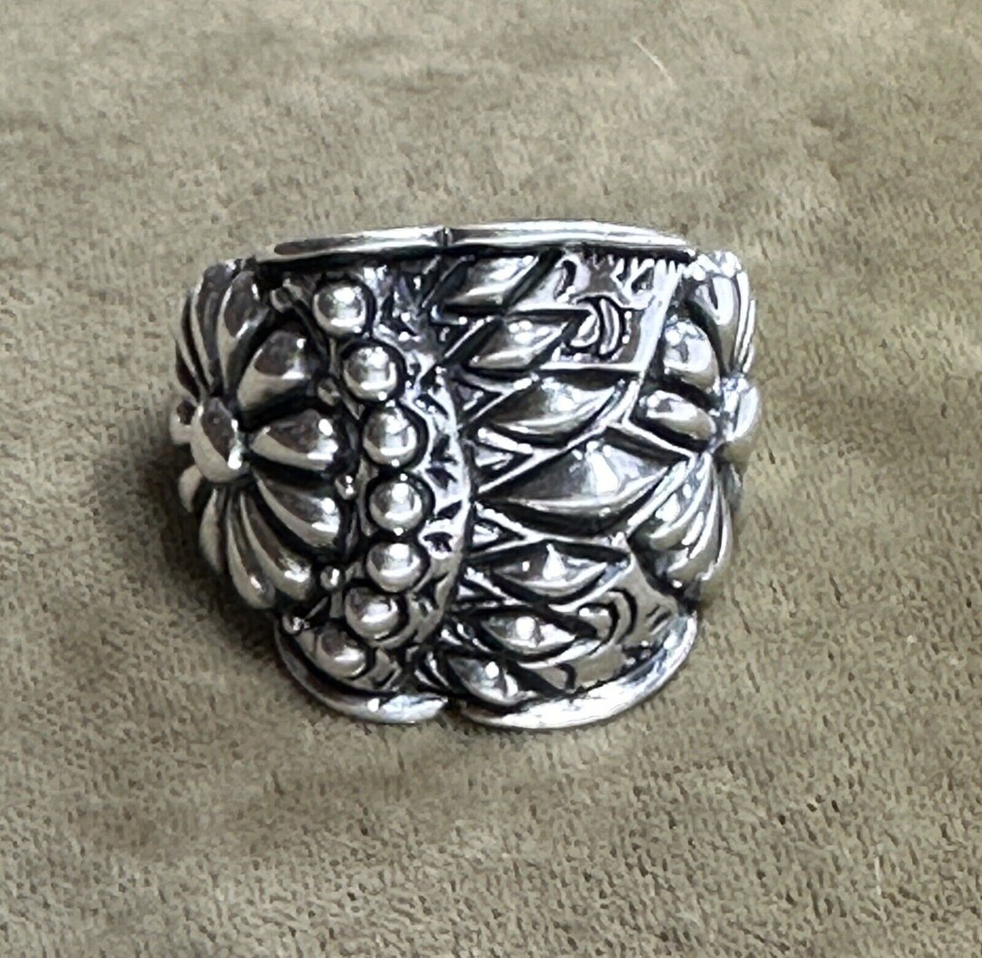BBJ Sterling Silver Wide Floral Repousse Ring Size 8 3/4 - Etsy