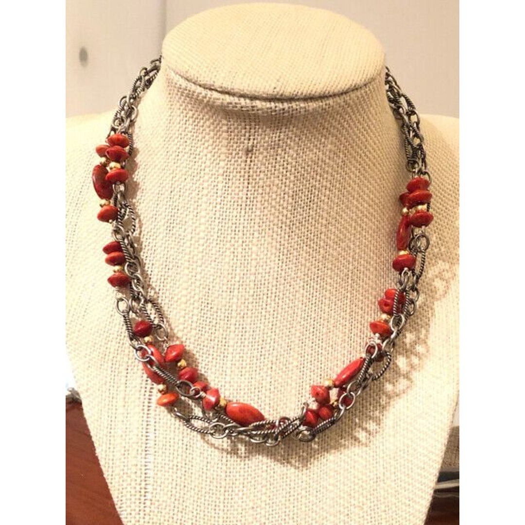 Sterling Silver Triple Strand Link Spiny Oyster Bead Necklace - Etsy