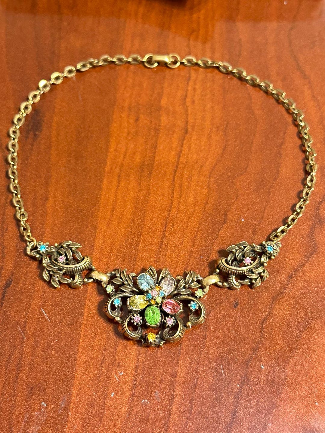 Vintage Coro Goldtone Pastel Rhinestone Choker Necklace - Etsy