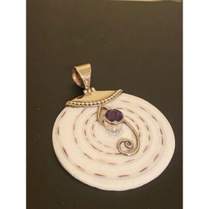 Large Sterling Silver Shell Amethyst Disc Pendant Higned Bale - Etsy