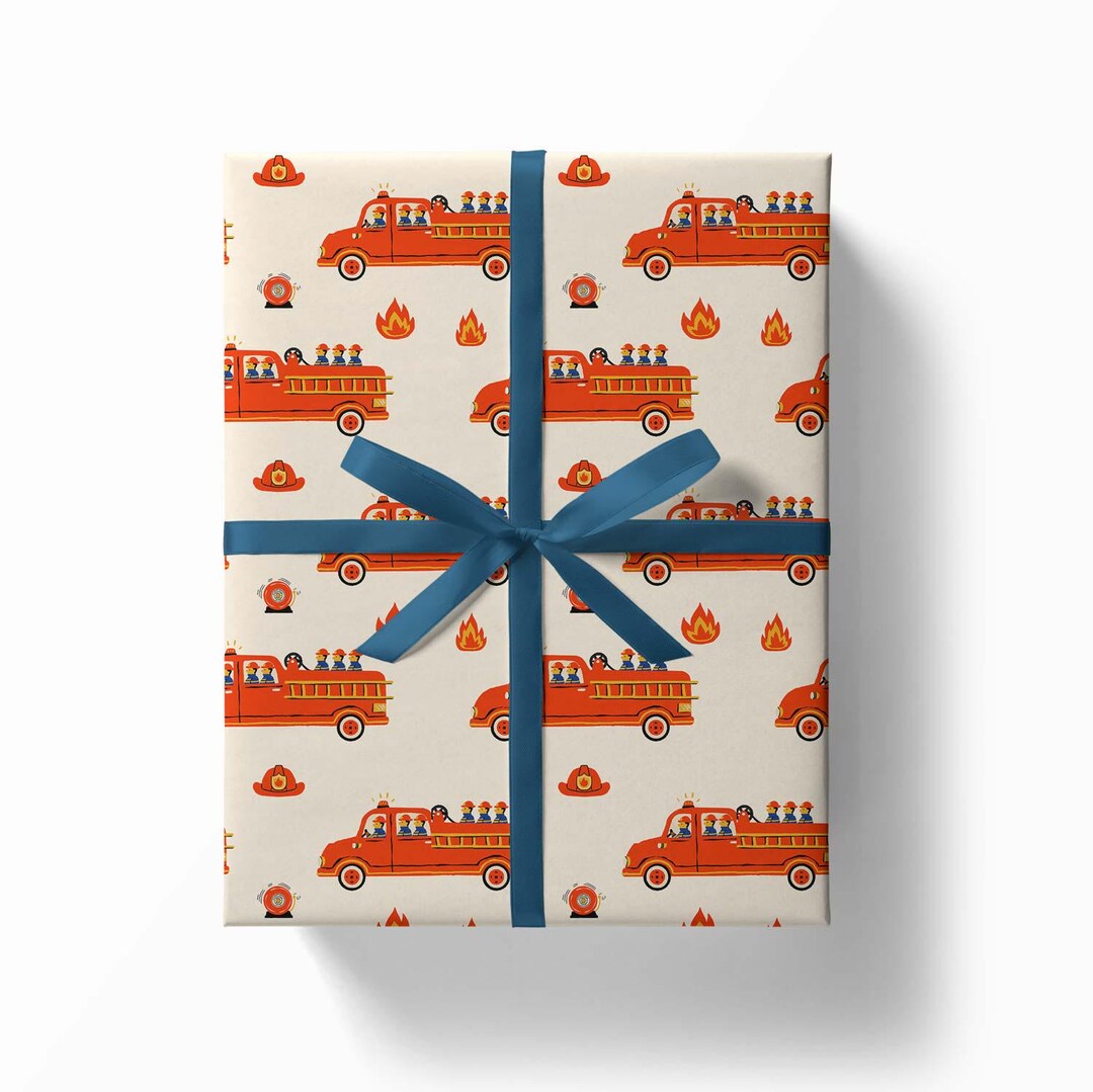 Firetruck Gift Wrap | Firefighter Wrapping Paper | Emergency Vehicle ...