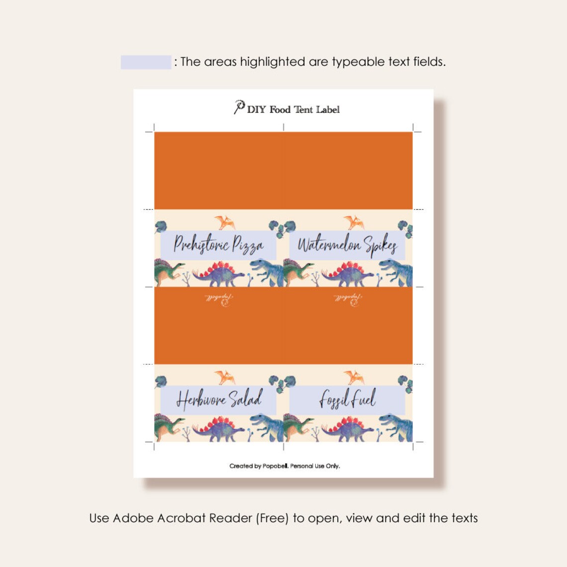 Dinosaur Place Card Printable Dinosaurs Birthday Theme Party - Etsy