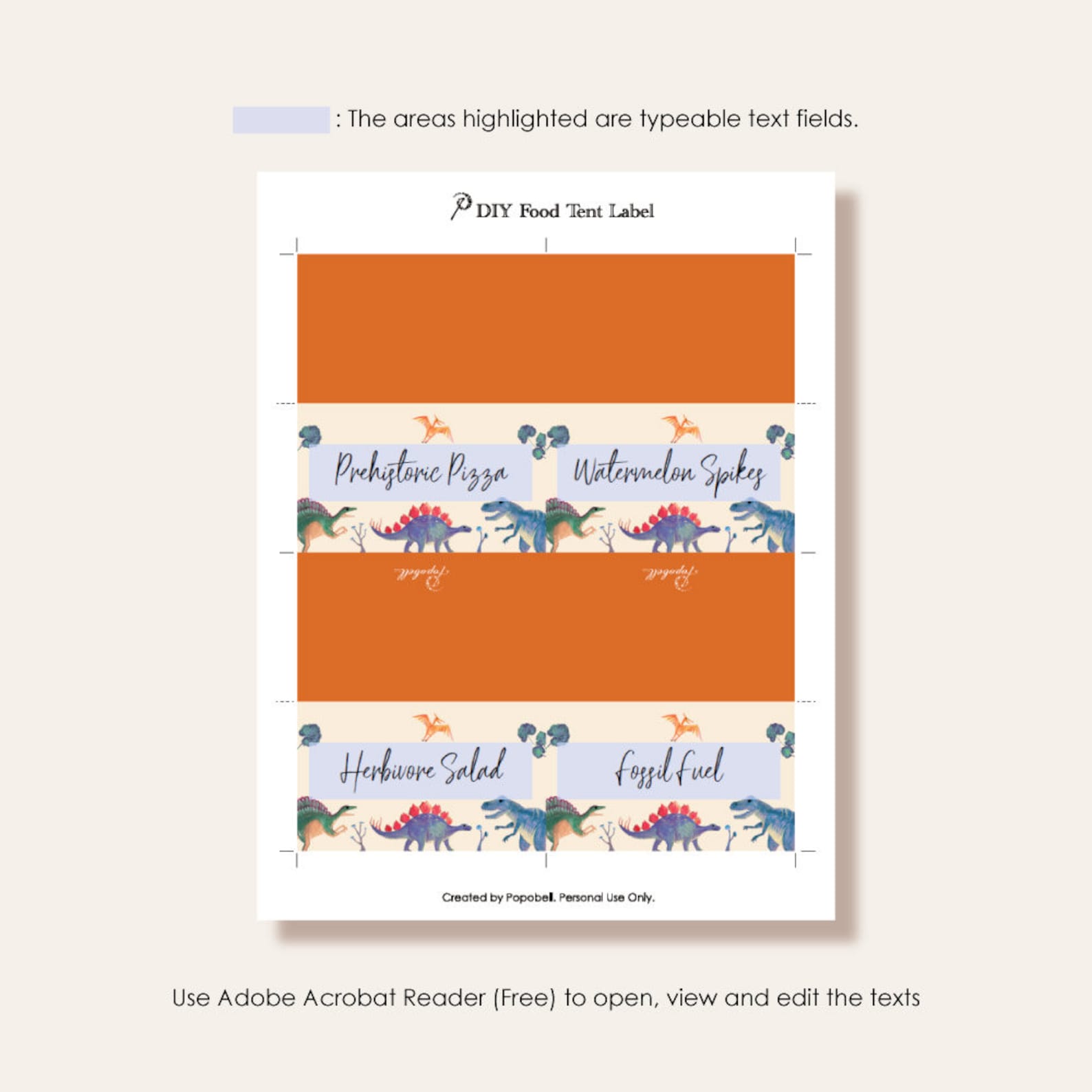 Dinosaur Place Card Printable: Jurassic Birthday Party Decor (editable ...