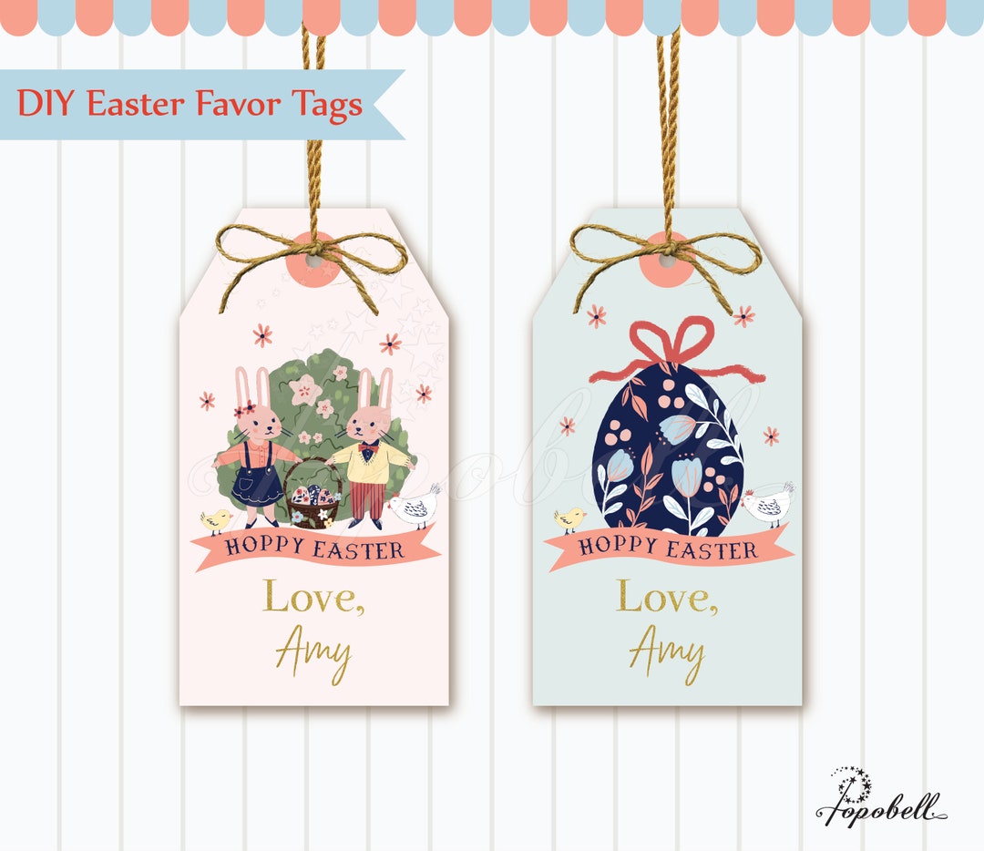 Hoppy Easter Favor Tags Printable Easter Bunny Gift Tags DIY Easter ...